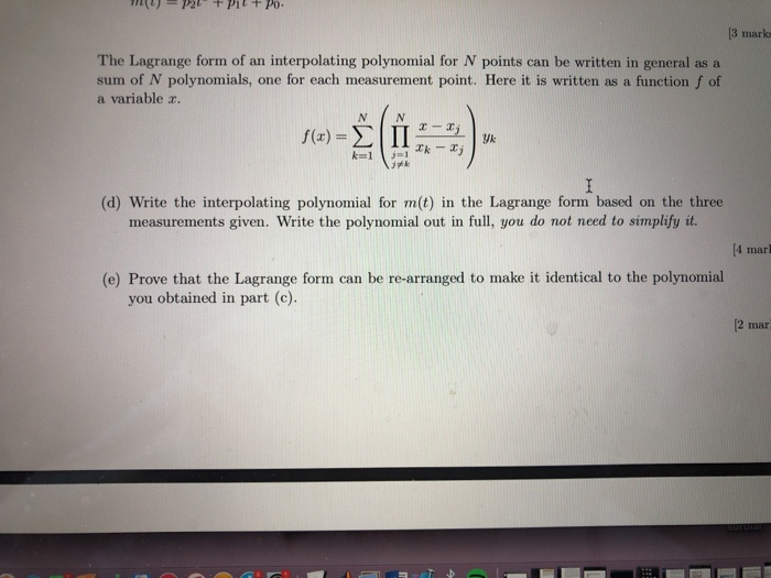 Solved 3 mark The Lagrange form of an interpolating | Chegg.com