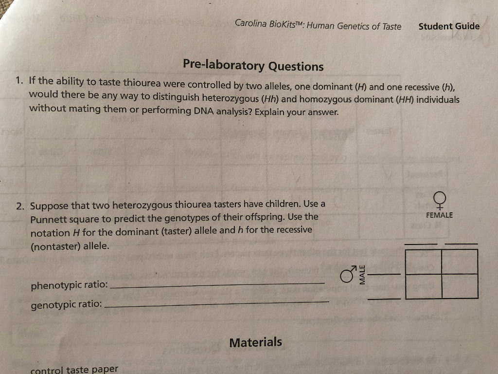 Solved Carolina BioKitsTM: Human Genetics of Taste Student | Chegg.com