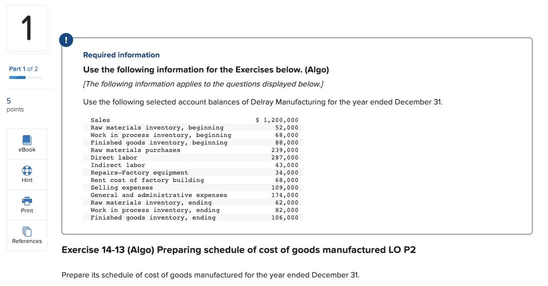 Solved Part 1 of 2 - 5 points eBook 101 Hint Print ច | Chegg.com