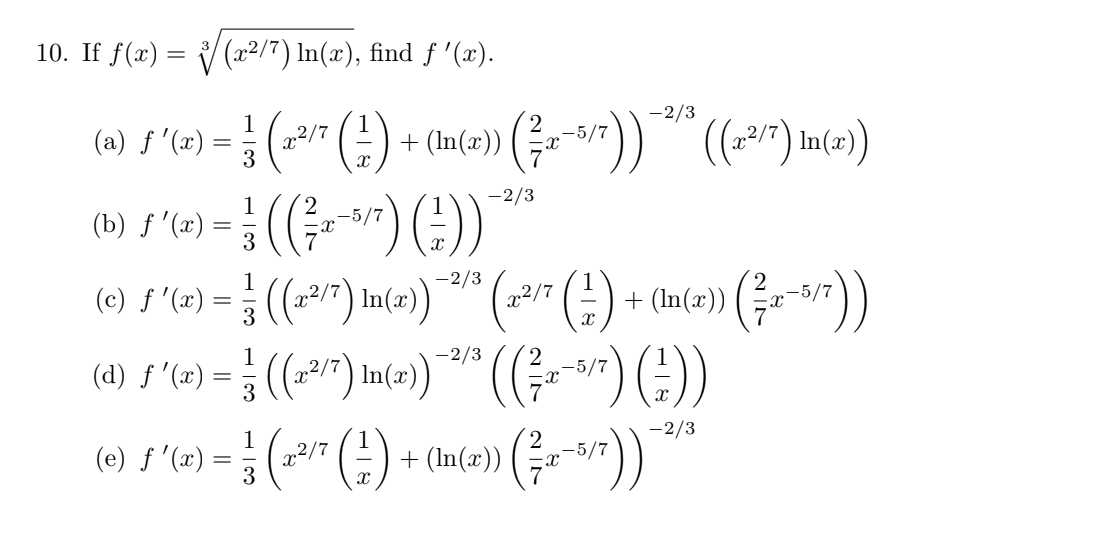 Solved If f(x)=3(x2/7)ln(x), find f′(x) (a) | Chegg.com