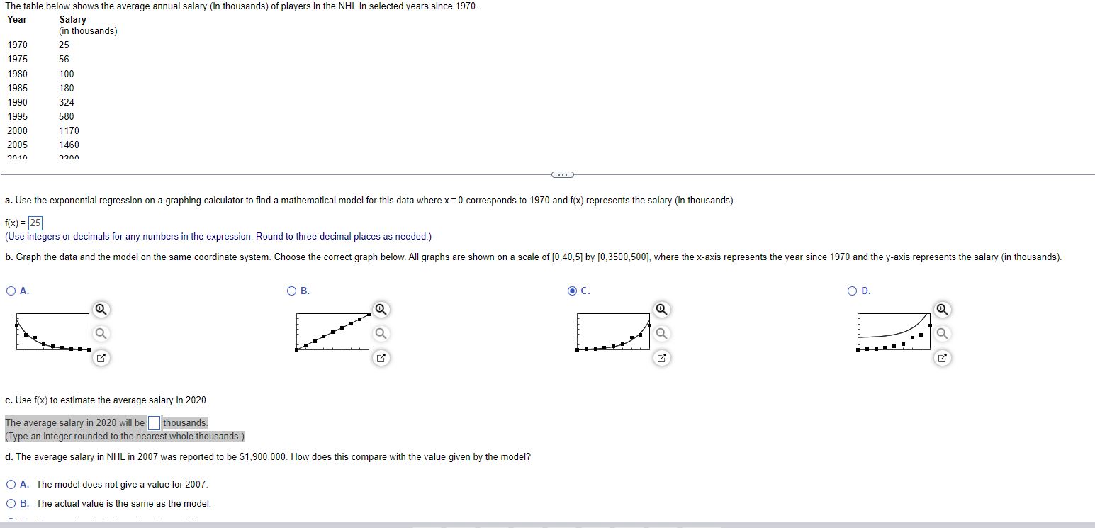Solved a. Use the exponential regression on a graphing | Chegg.com