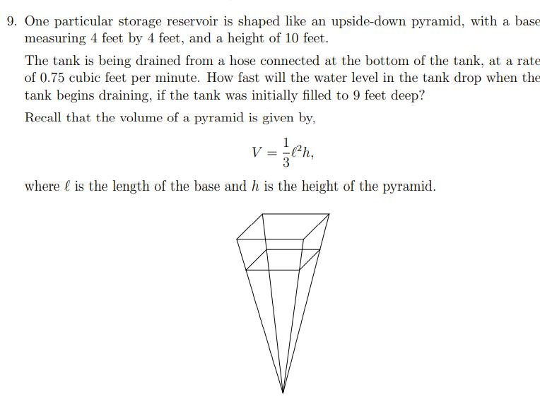 Solved 9. One particular storage reservoir is shaped like an | Chegg.com