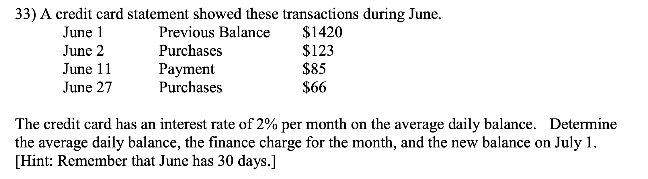 Solved A credit card statement showed these transactions | Chegg.com