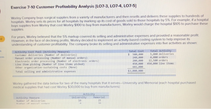 Solved Exercise 7-10 Customer Profitability Analysis [LO7-3, | Chegg.com