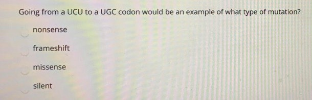 Solved Going from a UCU to a UGC codon would be an example | Chegg.com