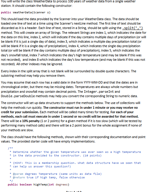 You will write the class WeatherData to process 100 | Chegg.com