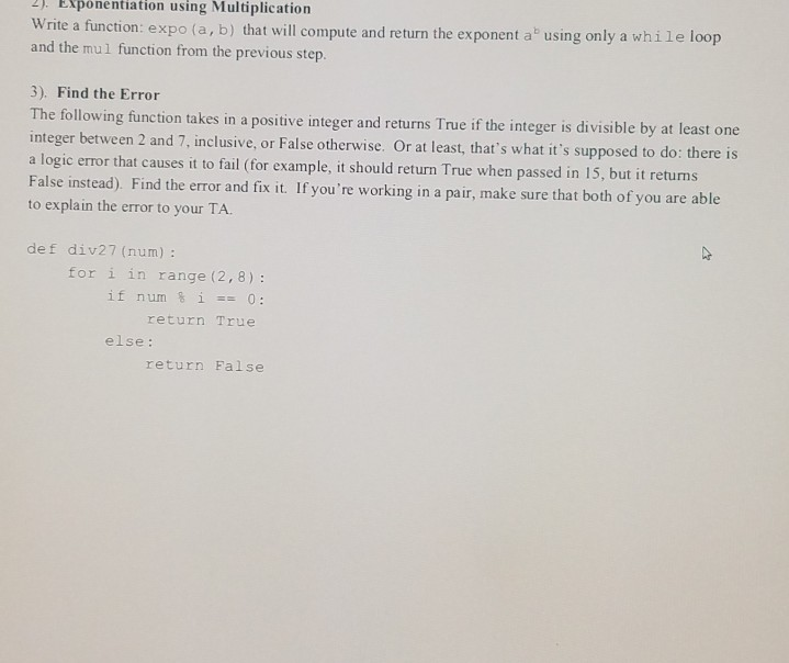 Solved -). Exponentiation using Multiplication Write a | Chegg.com