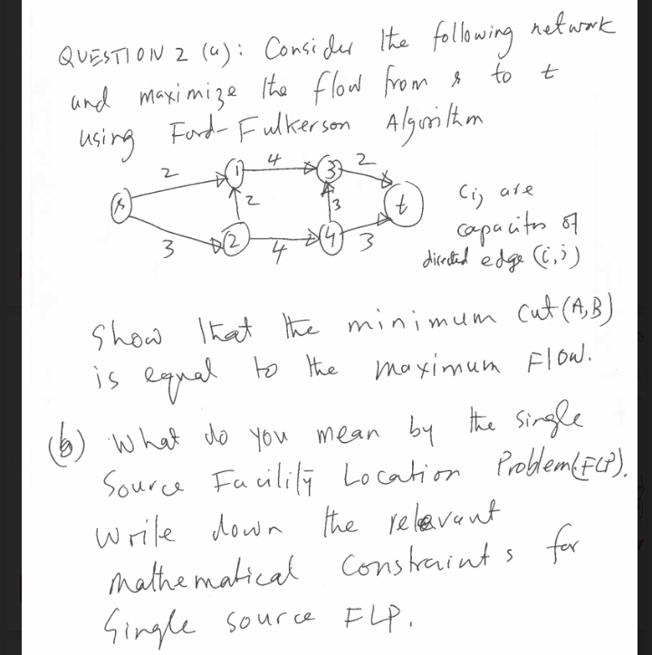 Solved QUESTION 2 (a): Consider the following network and | Chegg.com