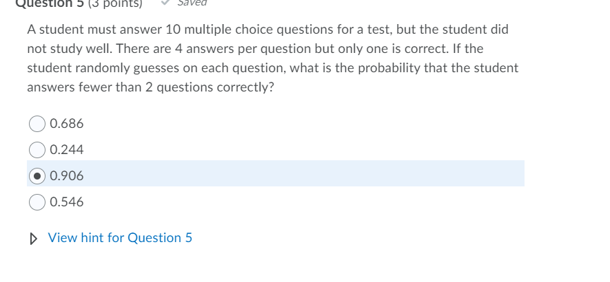 Solved Question 5 (3 points) A student must answer 10 | Chegg.com