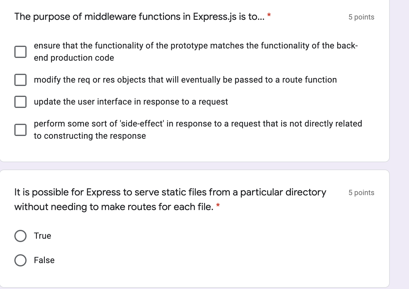 Solved * The purpose of middleware functions in Express.js | Chegg.com