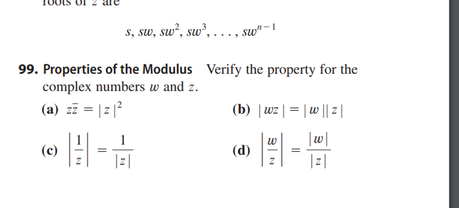 Solved s,sw,sw2,sw3,dots,swn-1Properties of the Modulus | Chegg.com