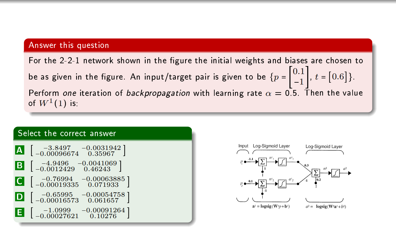 Answer this question For the 2-2-1 network shown in | Chegg.com