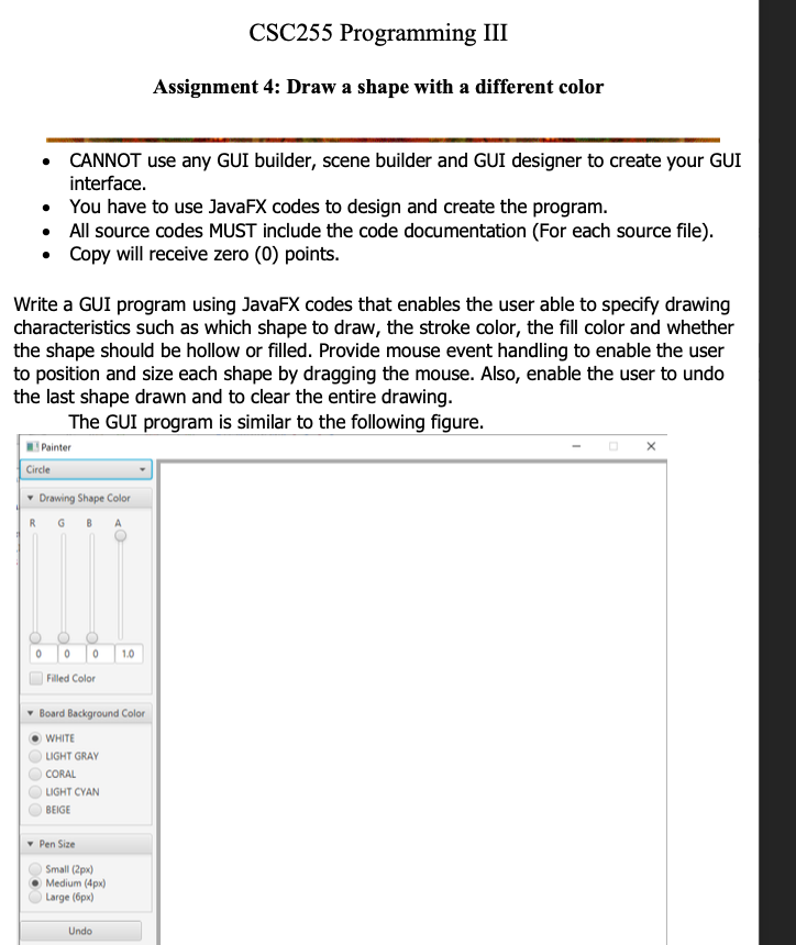 Assignment 4: Draw a shape with a different color - | Chegg.com