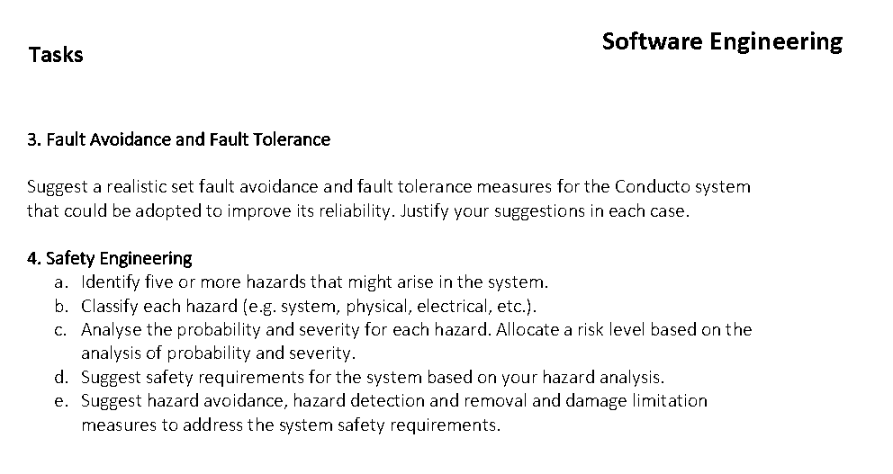 Software Engineering Tasks 3. Fault Avoidance and | Chegg.com