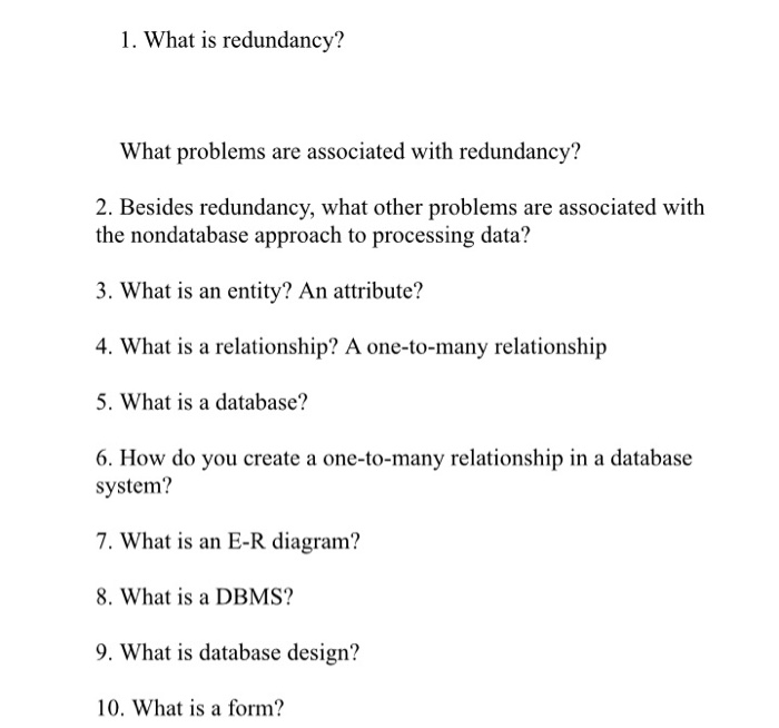 Solved 1. What is redundancy? What problems are associated | Chegg.com