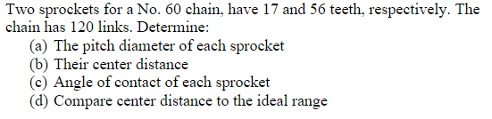 Solved Two sprockets for a No. 60 chain, have 17 and 56 | Chegg.com