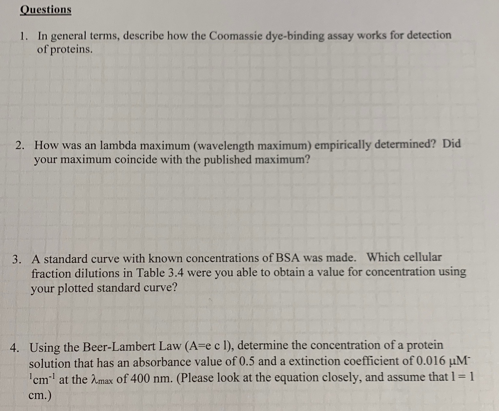 TABLE 3.4. Protein Concentration Determination for | Chegg.com