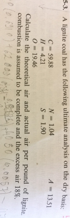 Solved A lignite coal has the following ultimate analysis on | Chegg.com