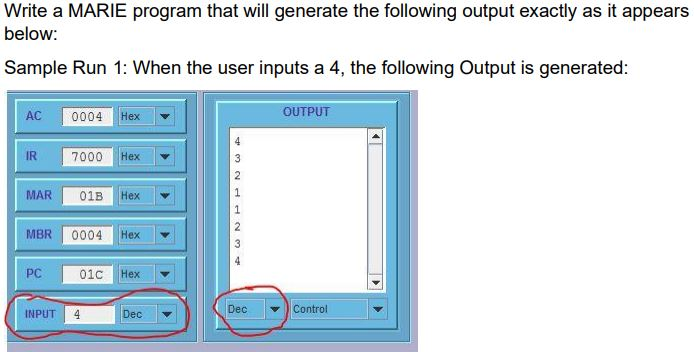 Solved Write a MARIE program that will generate the | Chegg.com