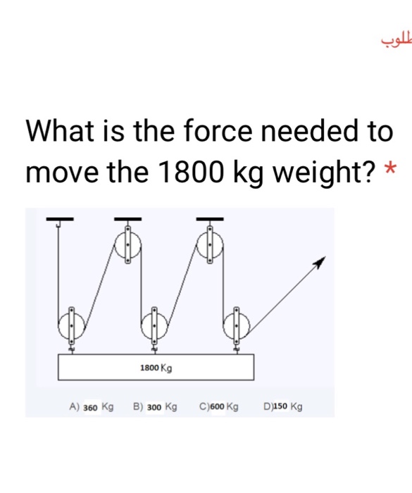 Solved What is the force needed to move the 1800 kg weight? | Chegg.com