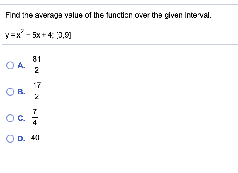 Solved Find the average value of the function over the given | Chegg.com