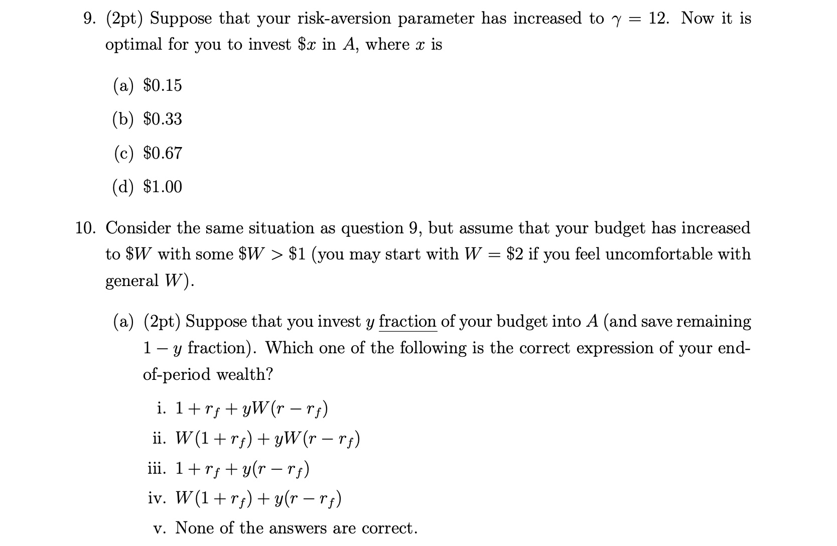 Solved Suppose that you have mean-variance utility with risk | Chegg.com