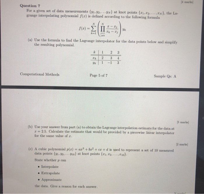 Solved 4 marks) Question 7 For a given set of data | Chegg.com