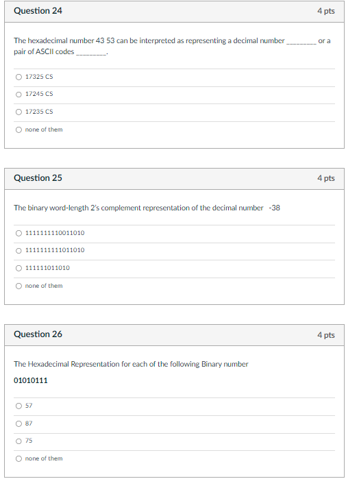 The hexadecimal number 4353 can be interpreted as | Chegg.com