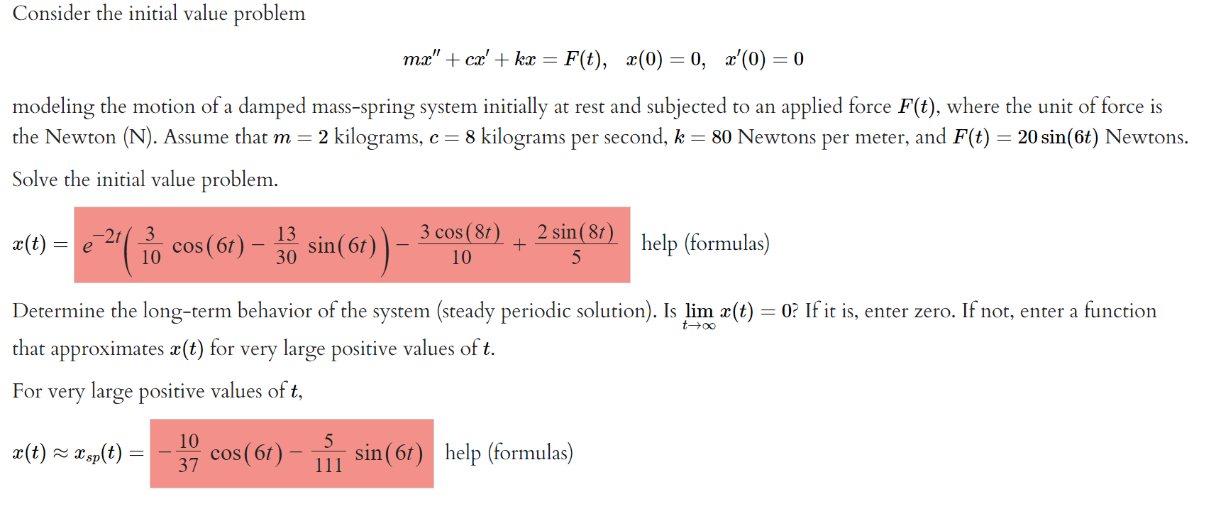 Solved Consider the initial value problem mx" + cx' + kx = | Chegg.com