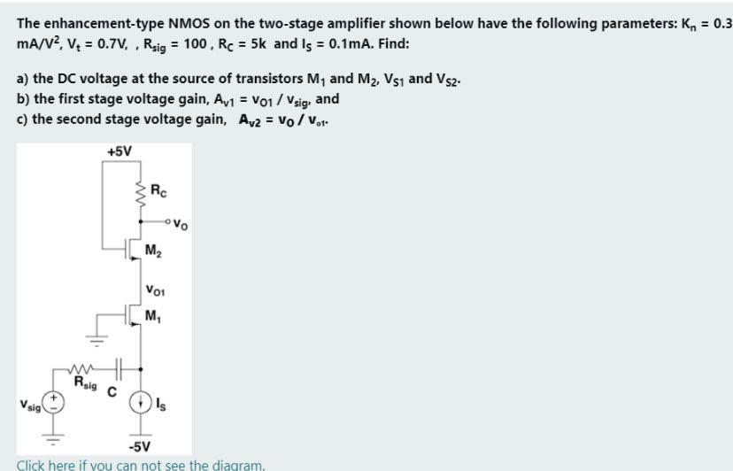 Solved The enhancement-type NMOS on the two-stage amplifier | Chegg.com