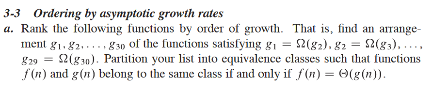 Solved 3-3 Ordering by asymptotic growth rates a. Rank the | Chegg.com