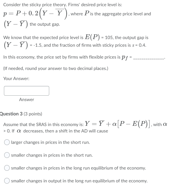 Solved Consider the sticky price theory. Firms' desired | Chegg.com
