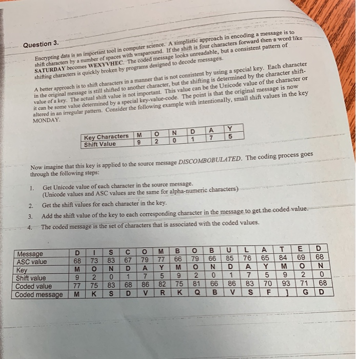 Solved Question 3. simplistic approach in encoding a message | Chegg.com