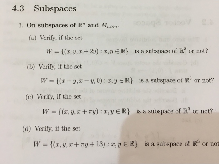 Solved 4.3 Subspaces 1. On subspaces of Rn and Mmxn (a) | Chegg.com
