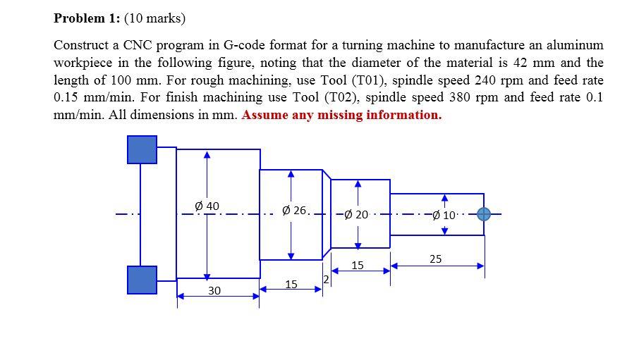 Solved Problem 1: (10 marks) Construct a CNC program in | Chegg.com