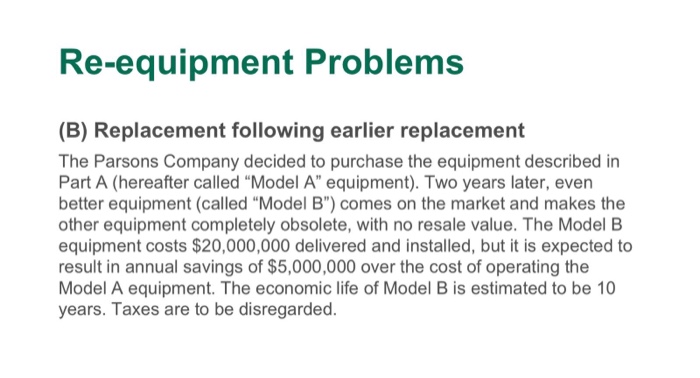 Solved Re-equipment Problems (A) Equipment Replacement The | Chegg.com