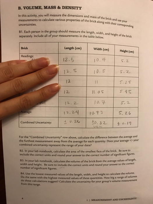 Solved B. VOLUME, MASS&DENSITY In this activity, you will | Chegg.com