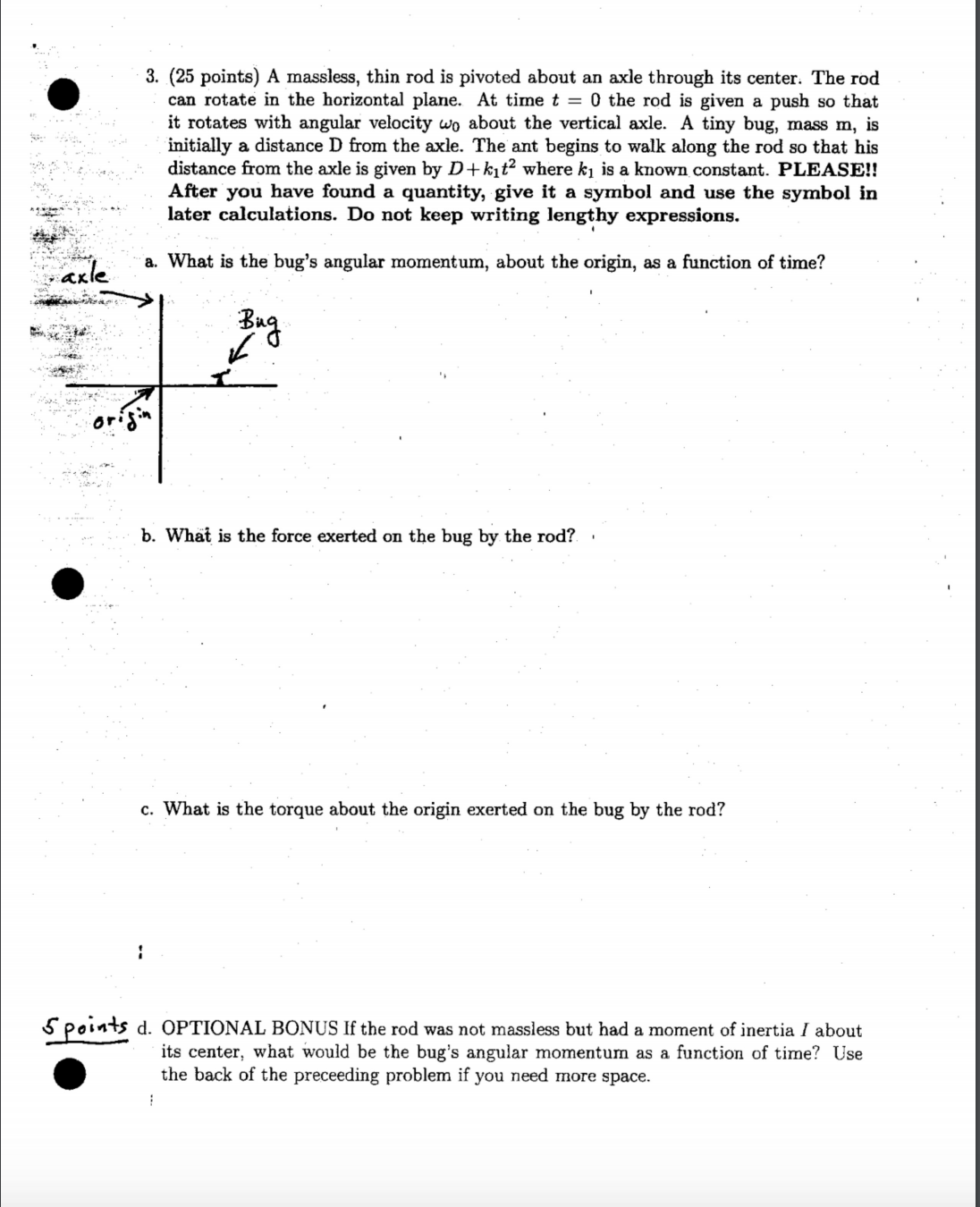 Solved 3. (25 points) A massless, thin rod is pivoted about | Chegg.com