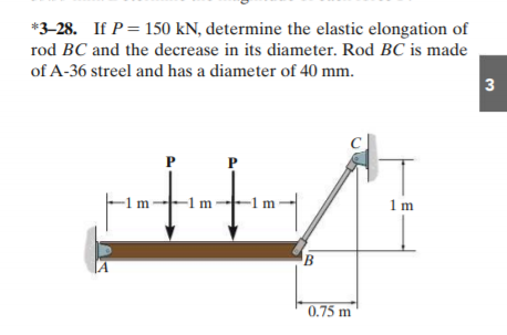 Solved *3–28. If P= 150 kN, determine the elastic elongation | Chegg.com