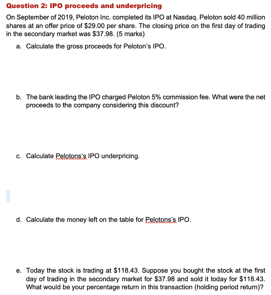 Solved Question 2: IPO proceeds and underpricing On | Chegg.com