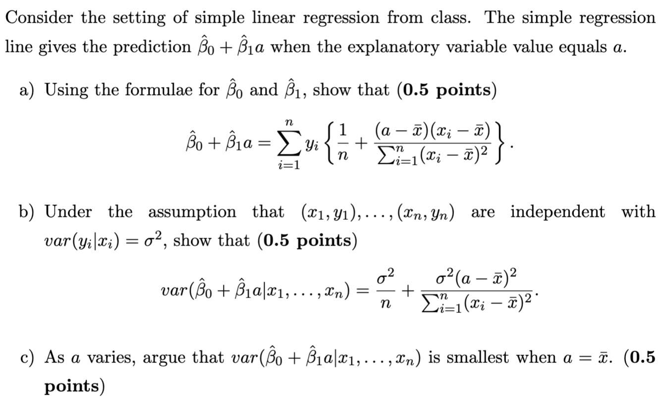 Solved Consider the setting of simple linear regression from | Chegg.com