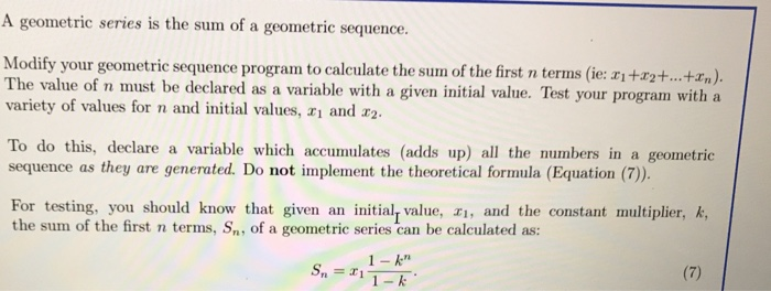 Solved A geometric series is the sum of a geometric | Chegg.com
