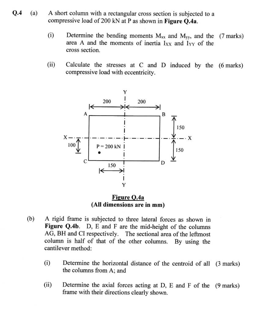 Solved Q.4 (a) A short column with a rectangular cross | Chegg.com
