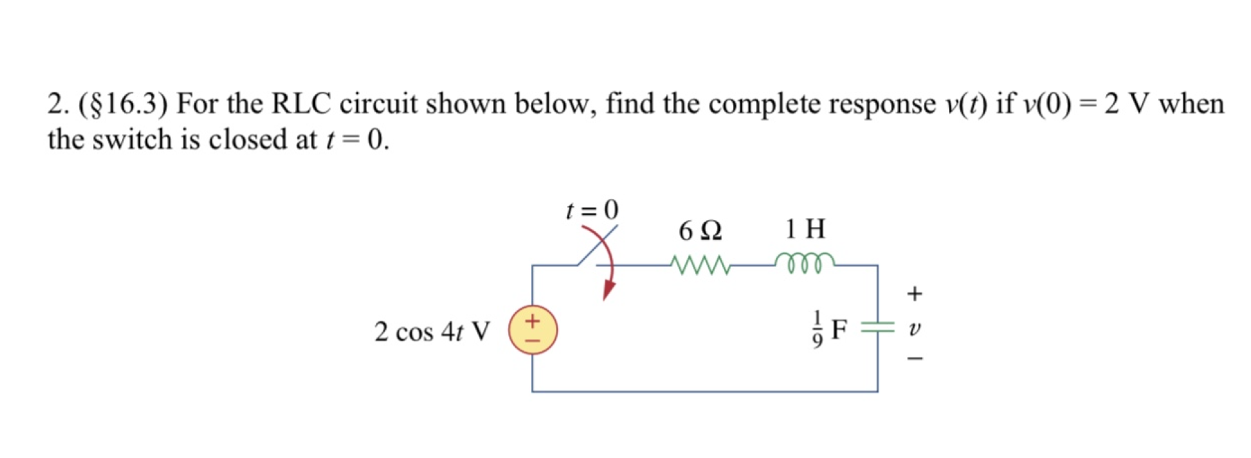 Solved 2. ($16.3) For the RLC circuit shown below, find the | Chegg.com