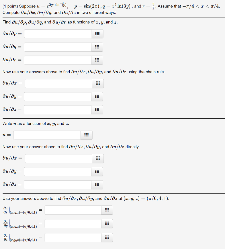 Solved (1 point) Suppose u = e2gr sin¯(b), p= sin(2x), q = | Chegg.com