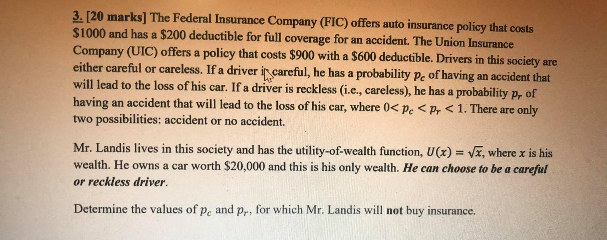 3. [20 marks] The Federal Insurance Company (FIC) | Chegg.com