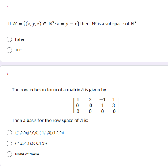 Solved If W = {(x, y, z) e R3:z = y - x} then W is a | Chegg.com