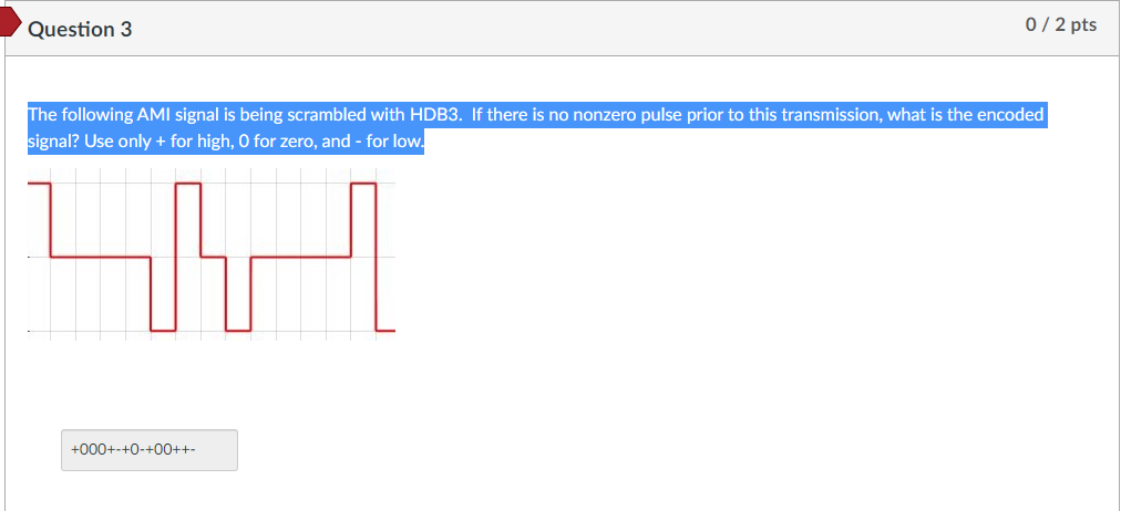 Solved Question 3 0/2 pts The following AMI signal is being | Chegg.com