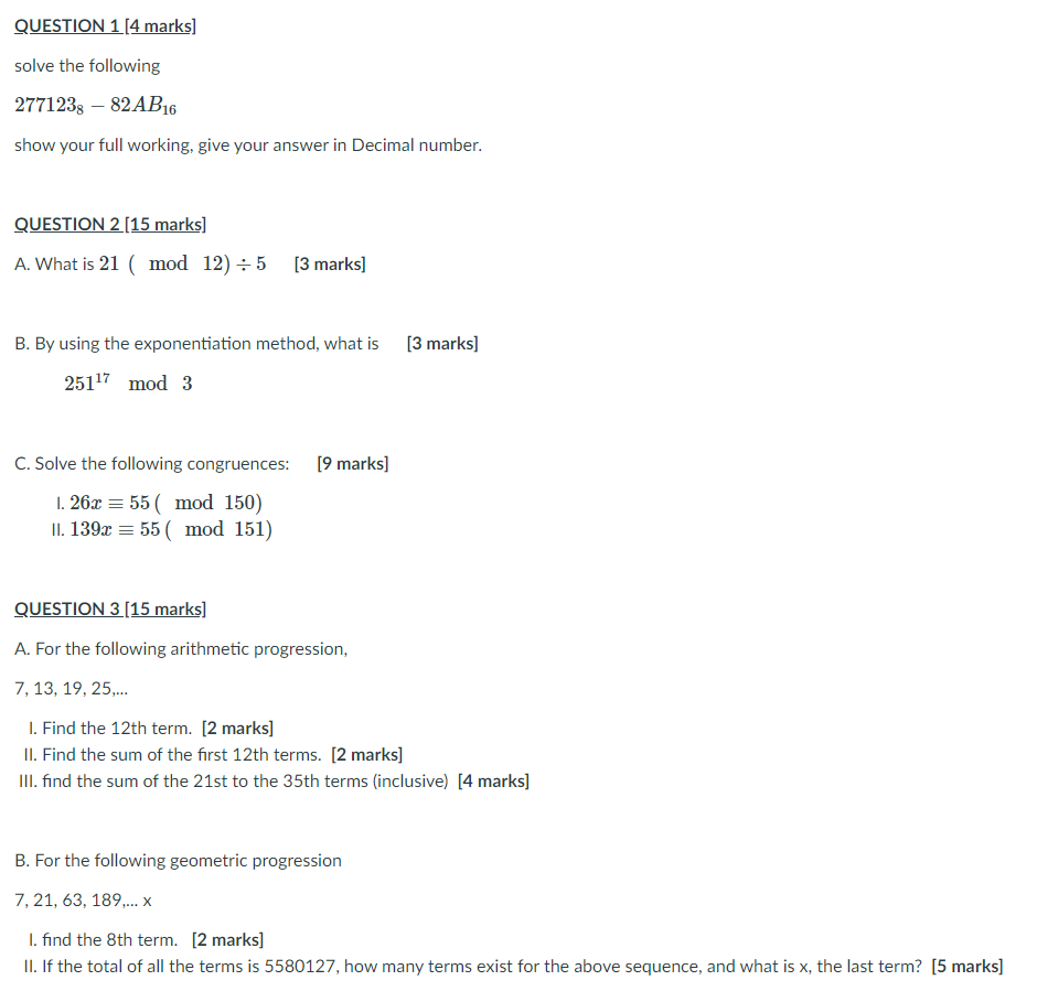 Solved QUESTION 1 [4 marks) solve the following 277123g - 82 | Chegg.com