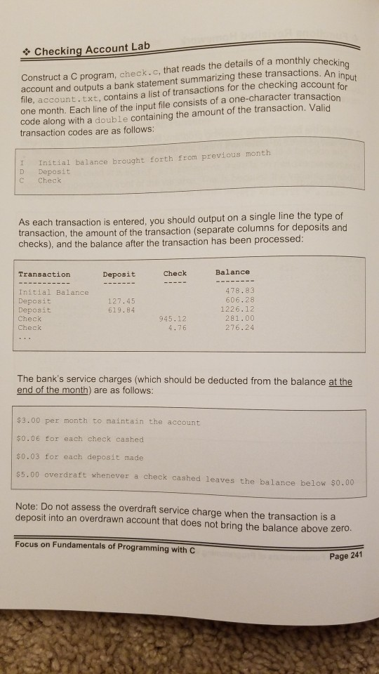 Solved Checking Account Lab account and outputs a bank | Chegg.com